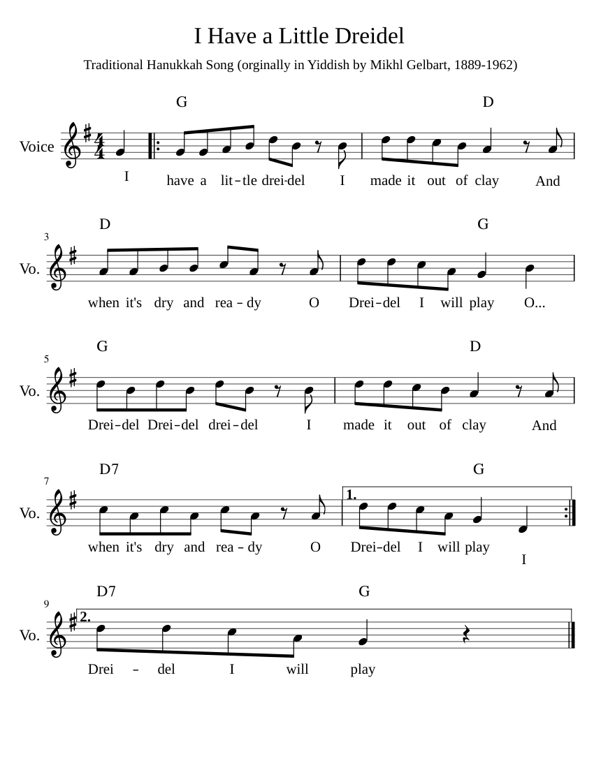 I Have a Little Dreidel Sheet music for Voice (other) (Solo ...