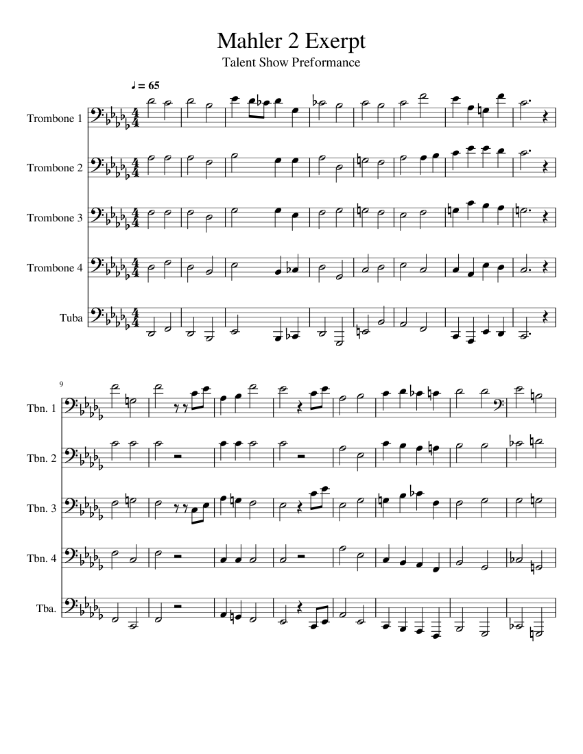 Mahler 2 Exerpt Sheet music for Trombone, Tuba (Mixed Quintet ...