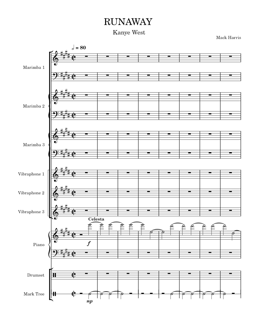 Runaway – Kanye West - Lot Tune Sheet music for Piano, Vibraphone, Drum group, Marimba (Indoor ...