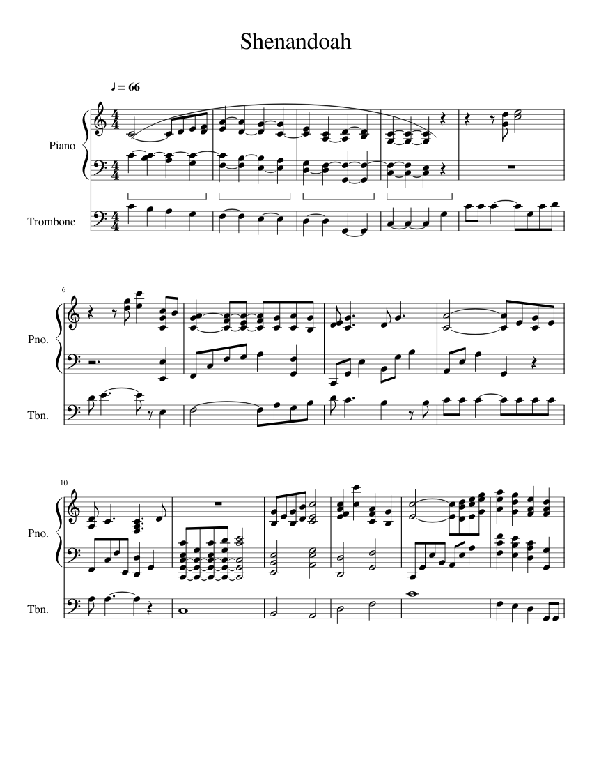 Shenandoah Sheet music for Piano, Trombone (Solo) | Musescore.com