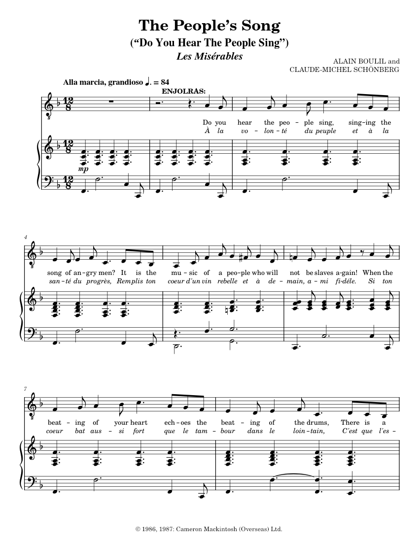 The People's Song ("Do You Hear The People Sing?") - Claude-Michel ...