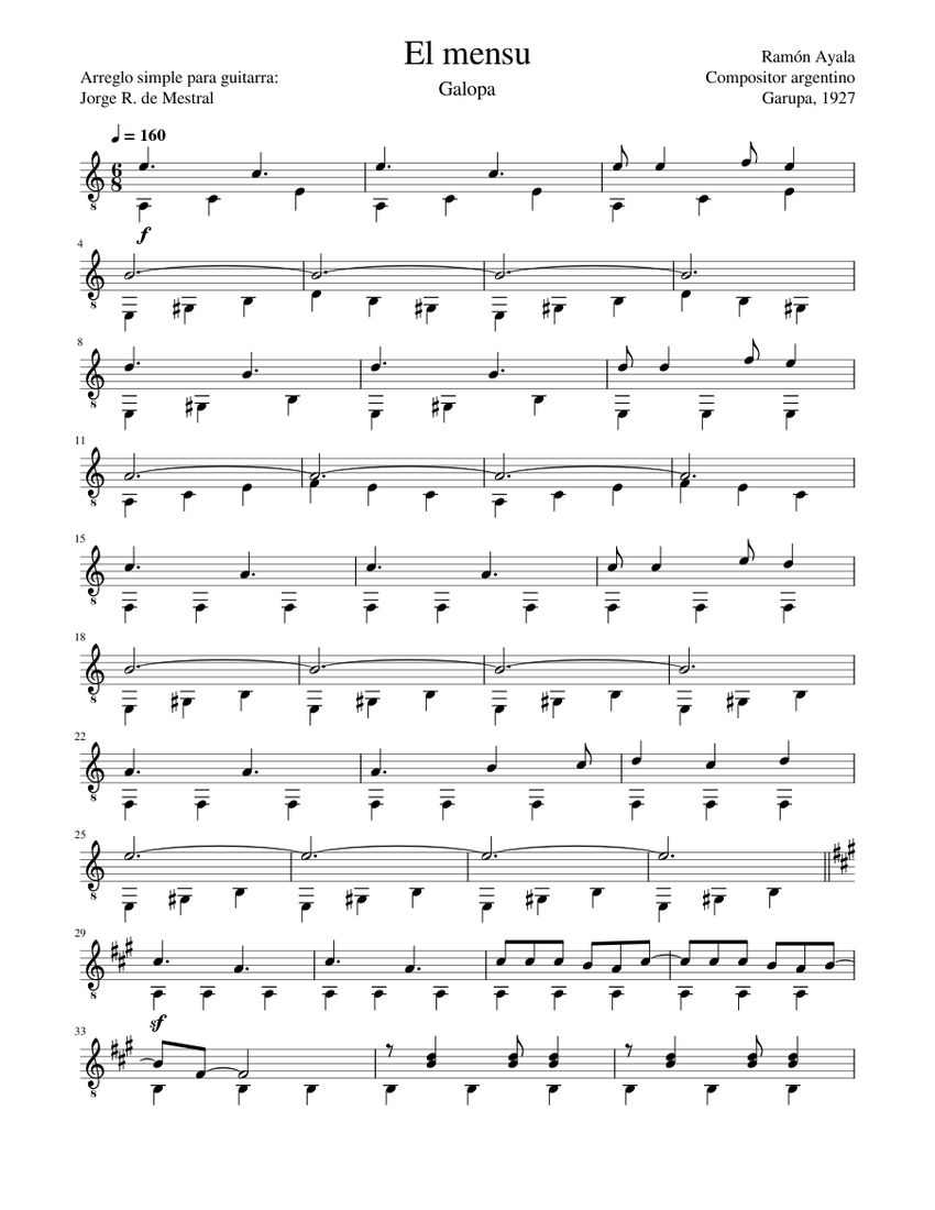 El mensu Ramón Ayala Sheet music for Guitar (Solo) | Musescore.com
