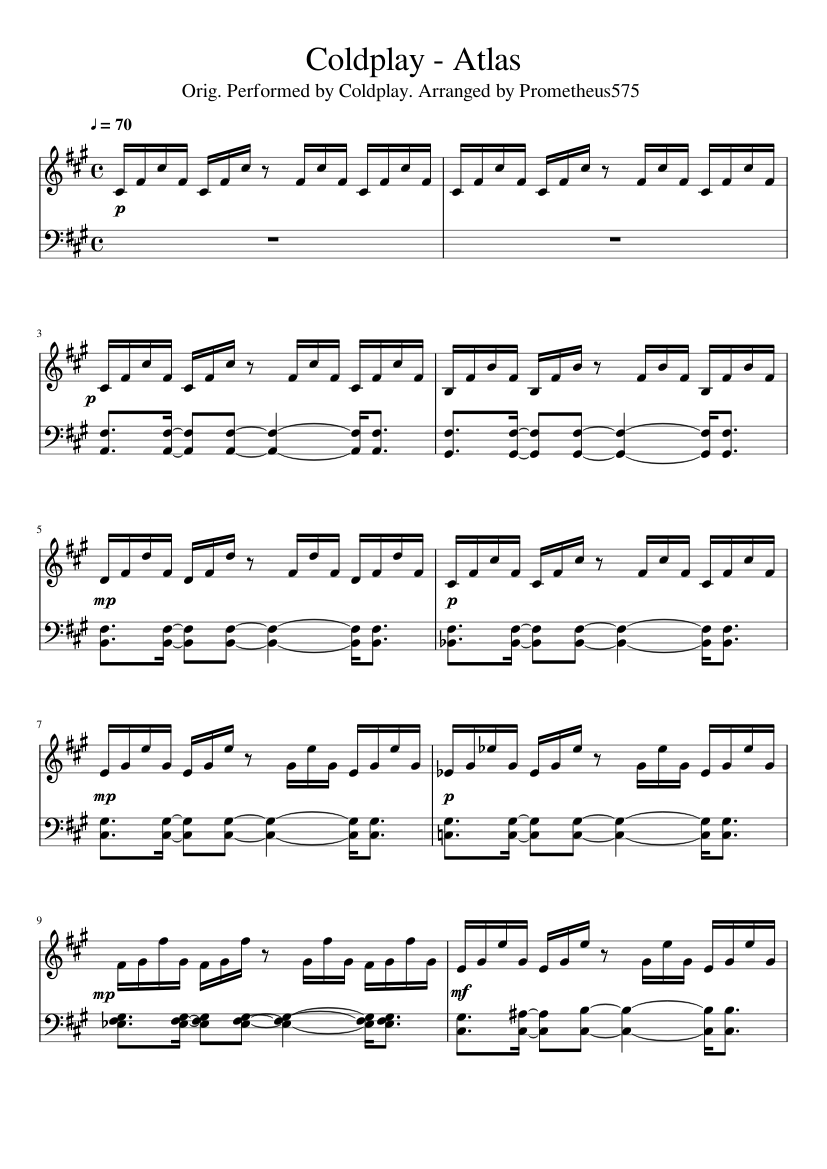 Coldplay - Atlas Sheet Music for Piano (Solo) | MuseScore.com
