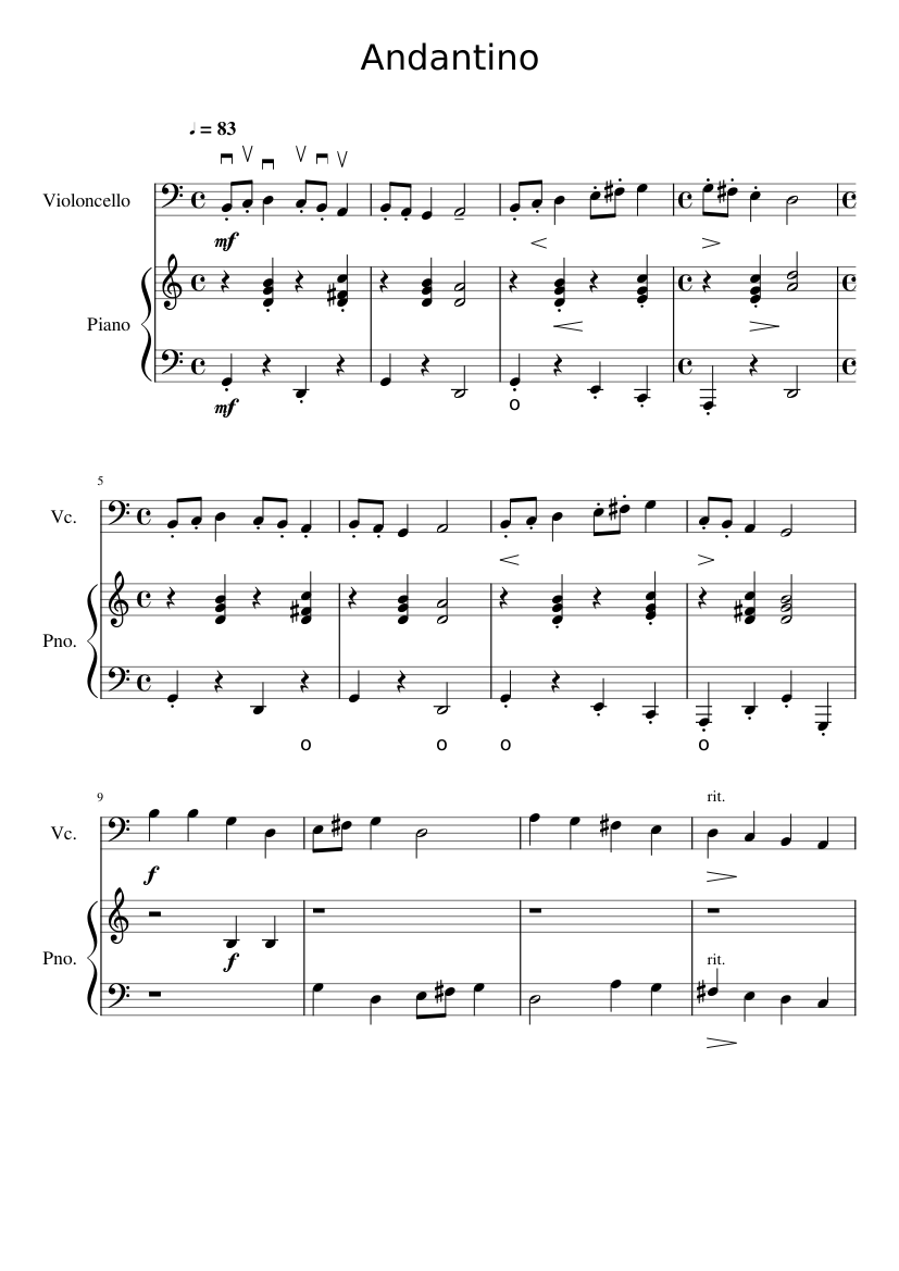Andantino Sheet Music for Piano, Cello (Solo) | MuseScore.com