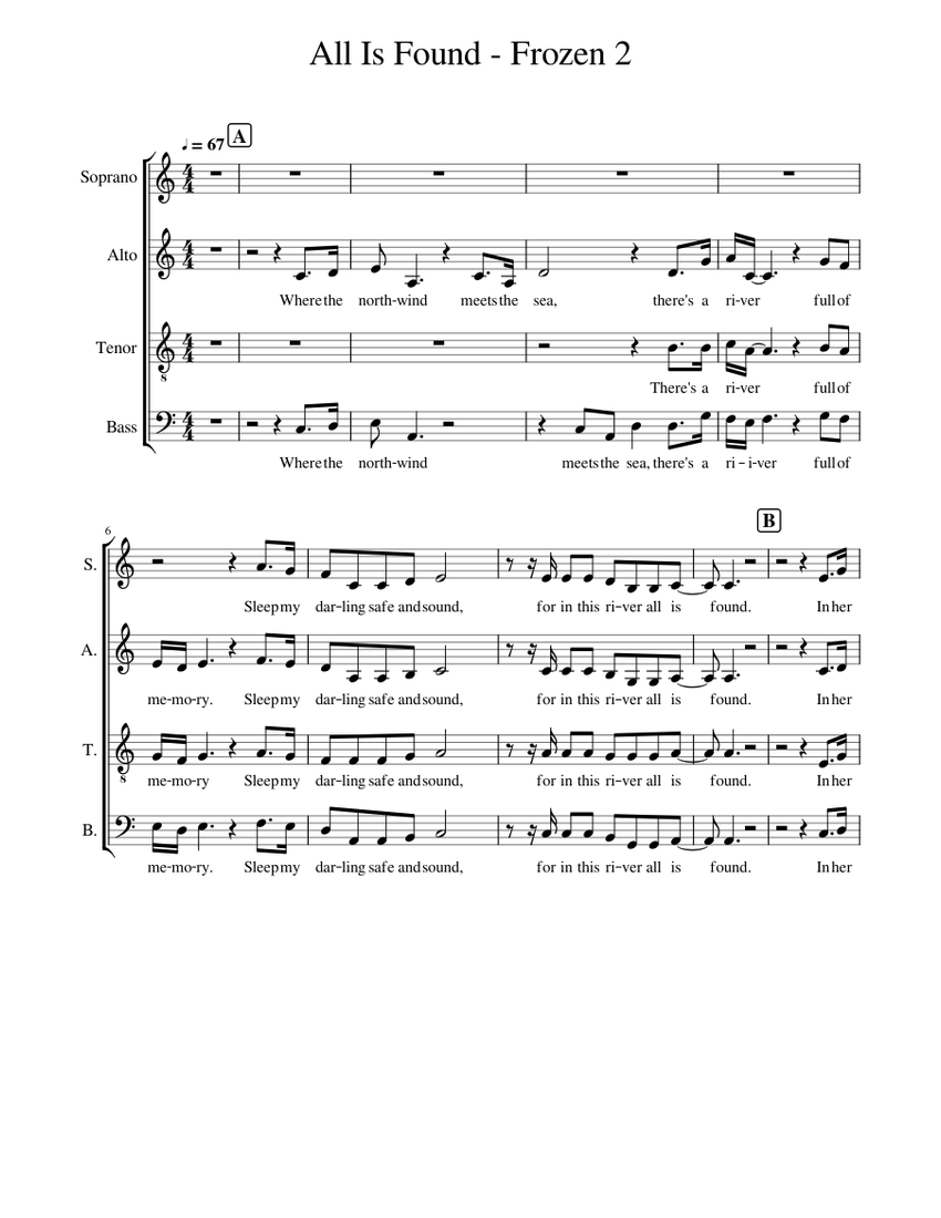 All Is Found - Frozen 2 Sheet music for Soprano, Alto, Tenor, Bass ...