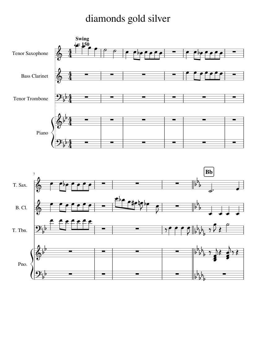 Diamonds Gold and Silver- TSax Sheet music for Piano, Trombone tenor ...
