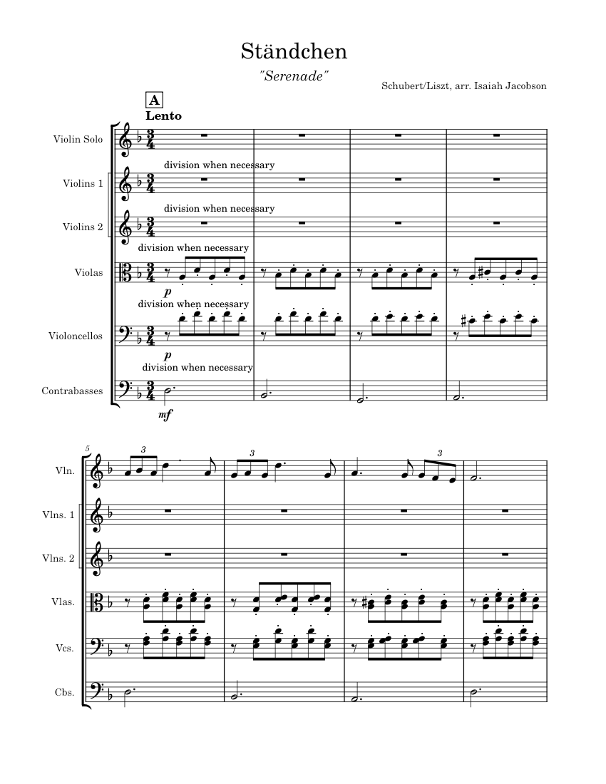 Serenade – Franz Schubert Sheet music for Violin, Strings group (String Ensemble) | Musescore.com