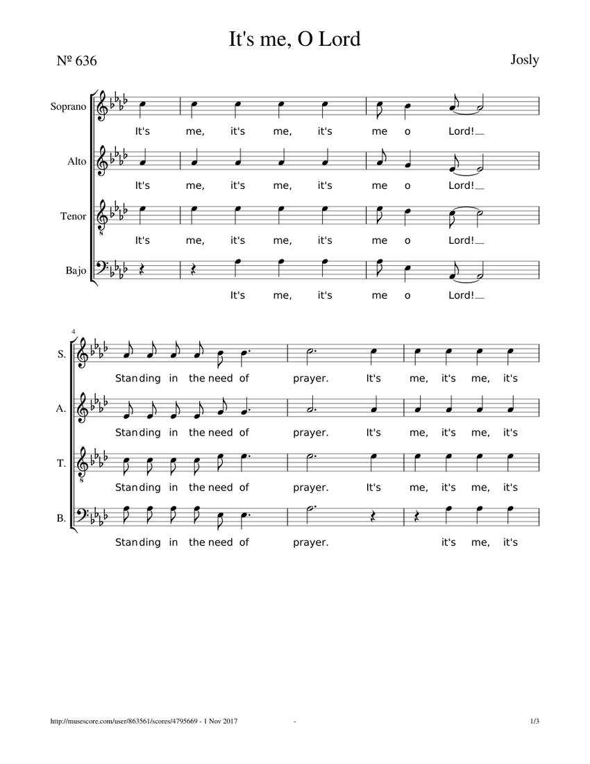 636-It's me, O Lord Sheet music for Soprano, Alto, Tenor, Bass voice & more instruments (Choral ...
