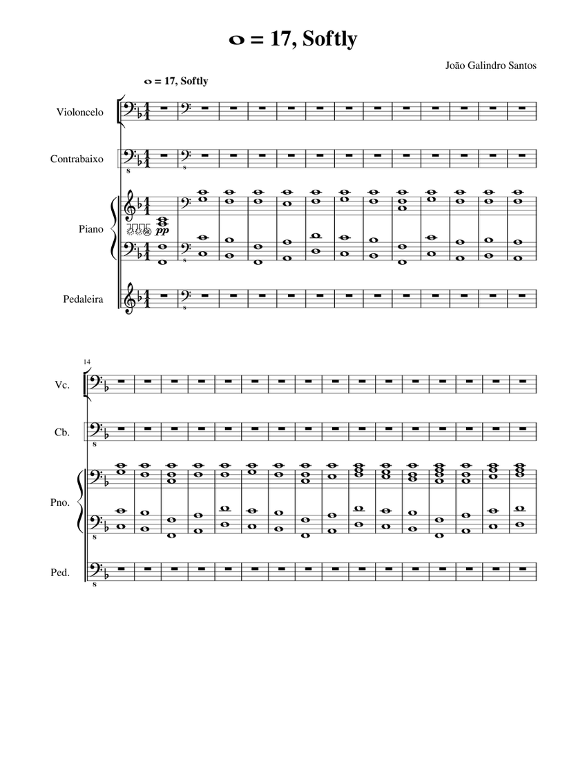 Whole Note = 17, Softly Sheet music for Piano, Organ, Contrabass, Cello ...