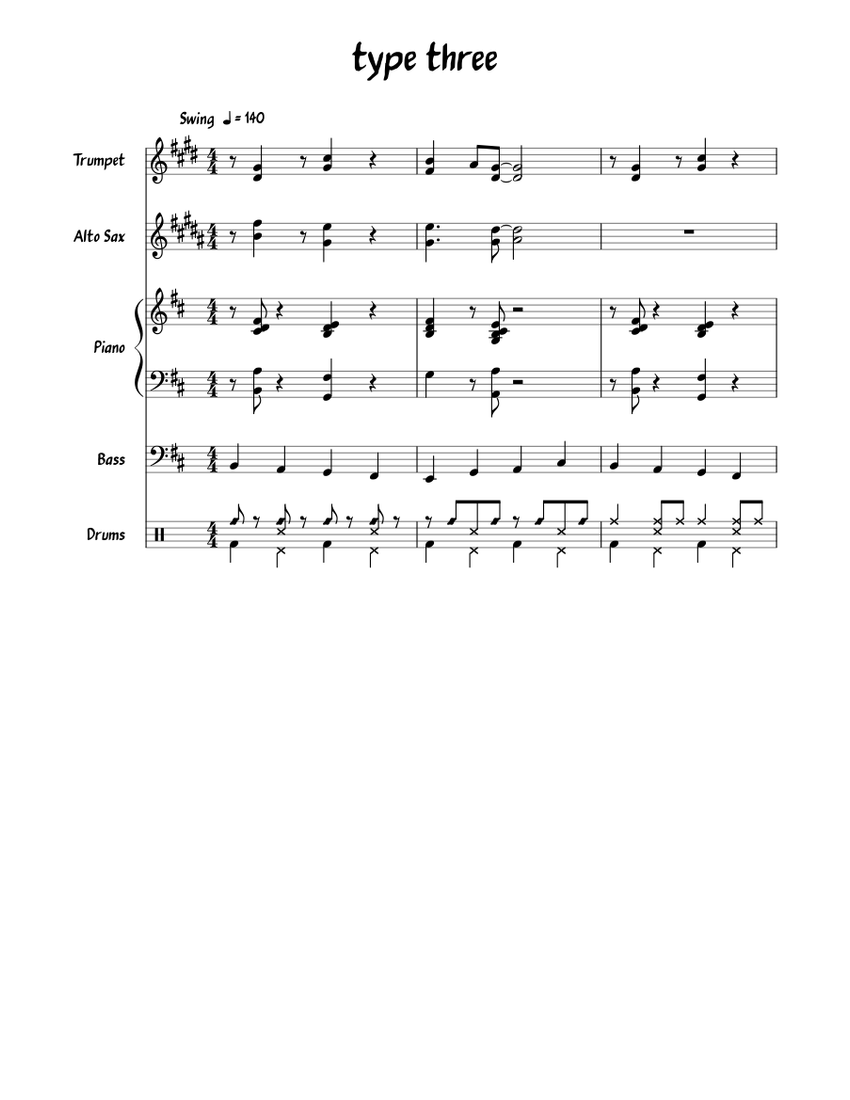 type three oh boi Sheet music for Piano, Trombone, Saxophone alto ...