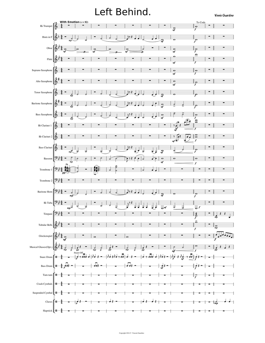 Left Behind. Sheet music for Trombone, Tuba, Flute, Oboe, Clarinet in b ...