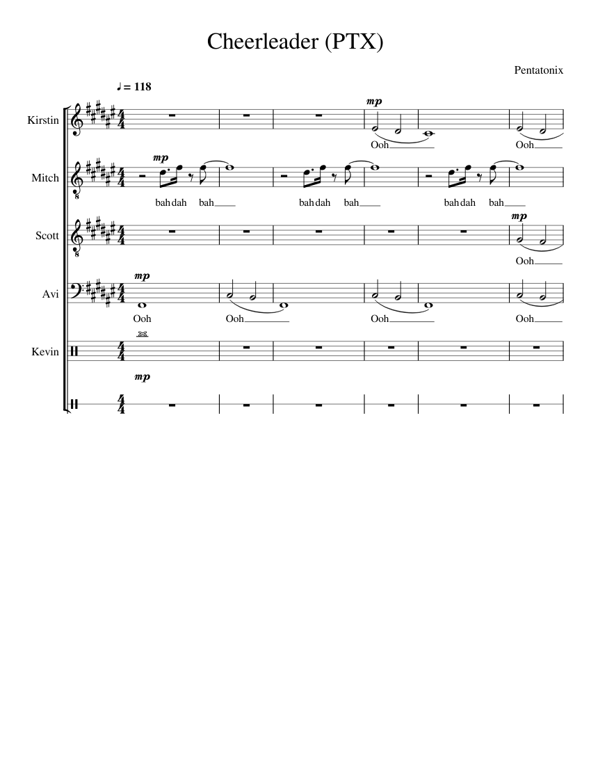 Cheerleader by Omi, arr. Pentatonix, Full Sheet Music w/ Lyrics - piano ...