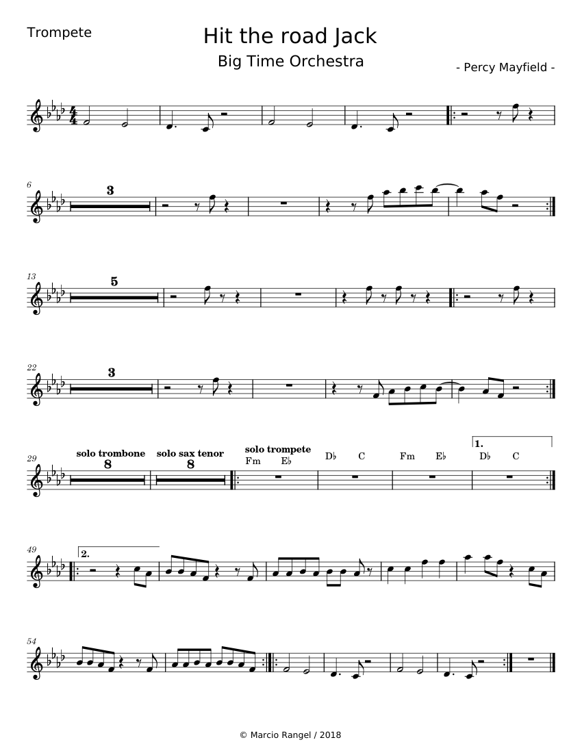 Hit the road jack - Ray Charles Sheet music for Trumpet other (Solo ...