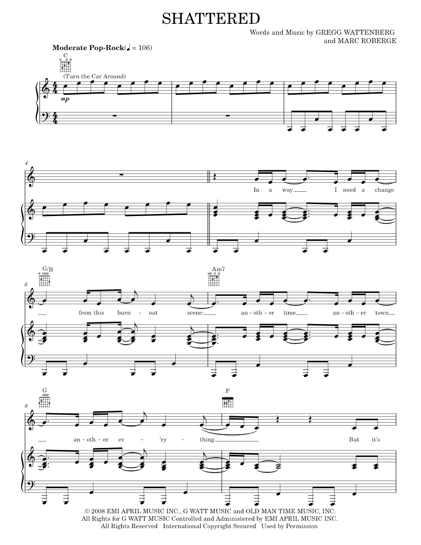 Play Official version of Shattered Sheet Music by O.A.R. for Piano ...
