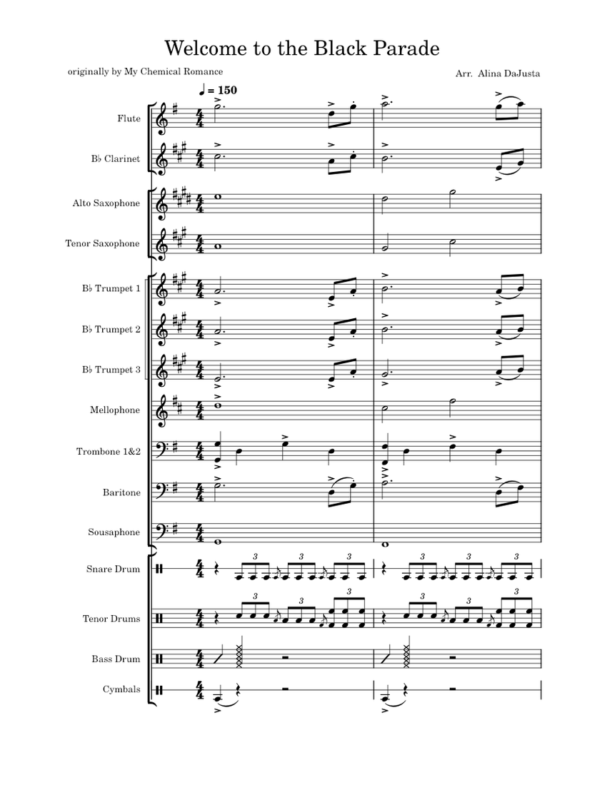 Welcome to the black parade – My Chemical Romance (stand tune arr ...