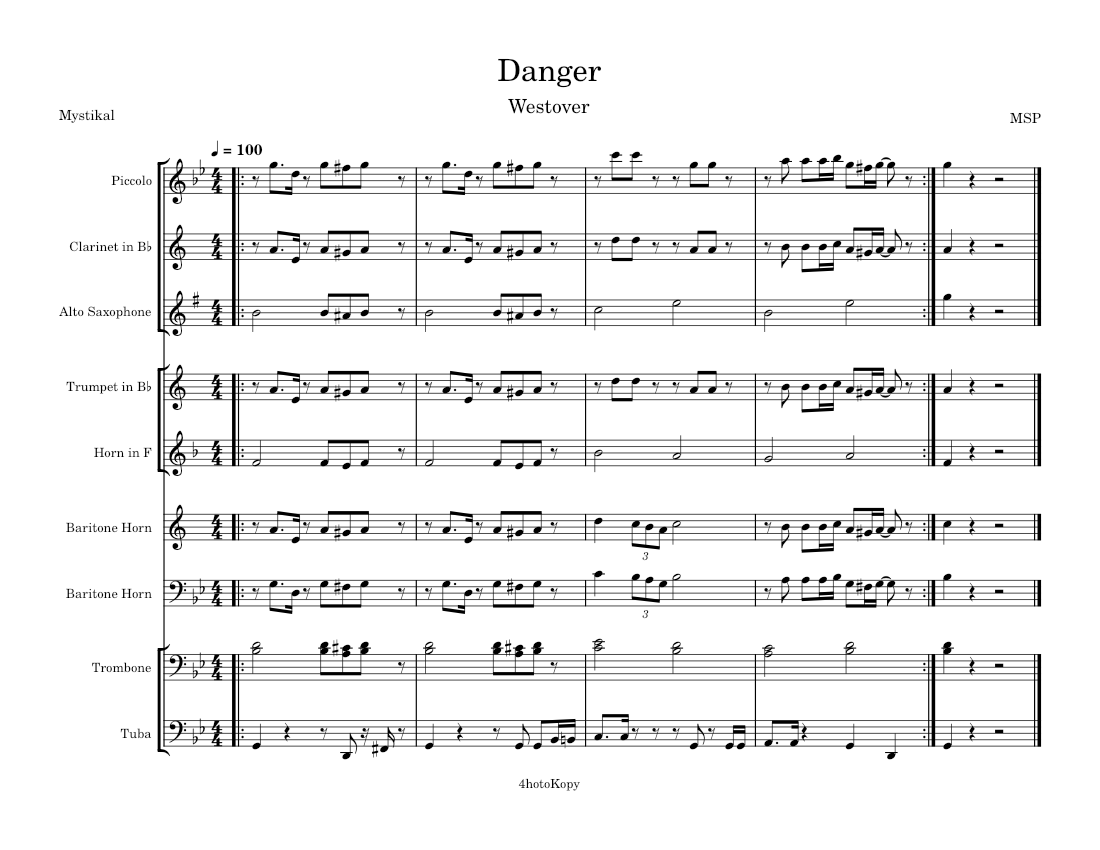 Danger Sheet music for Trombone, Tuba, Oboe, Saxophone alto & more ...