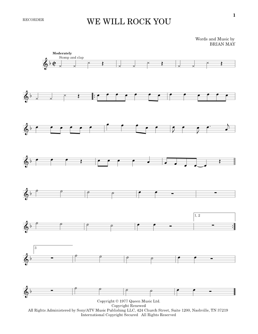 Play Official version of We will rock you Sheet Music by Queen for ...