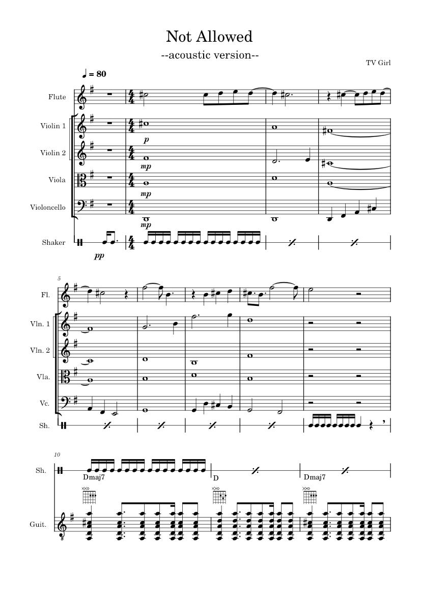 Not Allowed - TV Girl Sheet Music with Chords for Flute, Violin, Viola ...