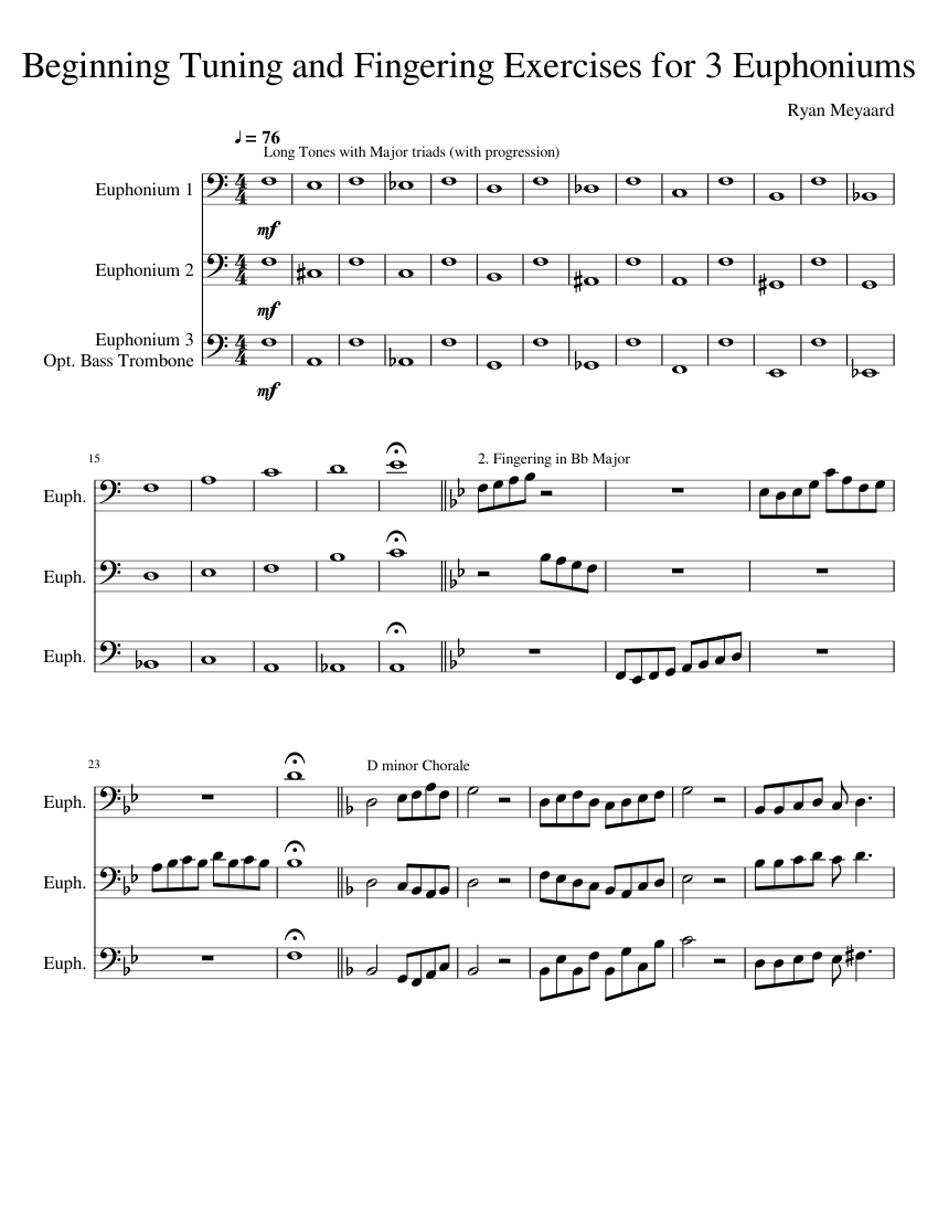 Beginning Tuning, Fingering and Chorales for 3 Euphoniums Sheet music ...