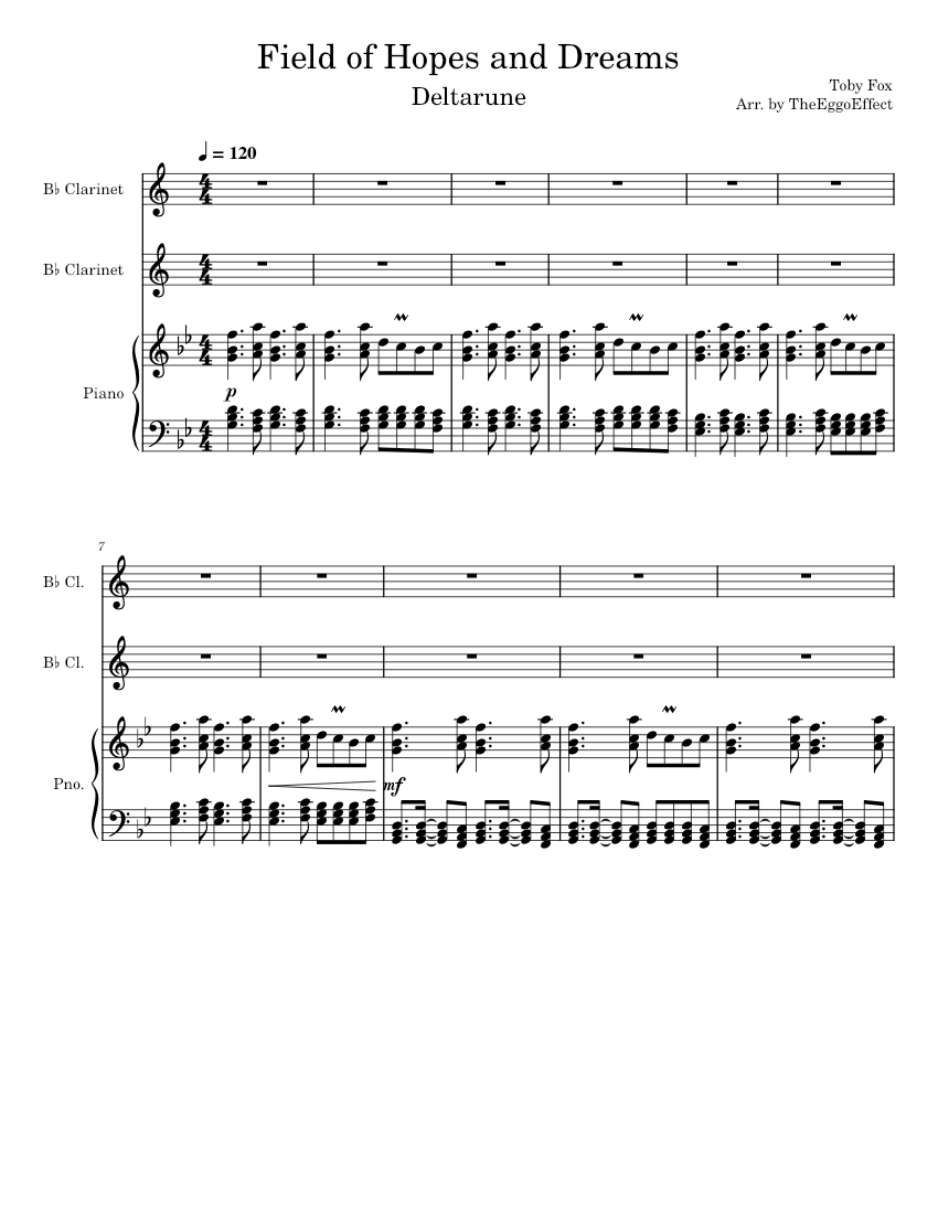 Field of Hopes and Dreams - Deltarune: Chapter 1 Sheet music for Piano, Clarinet in b-flat ...