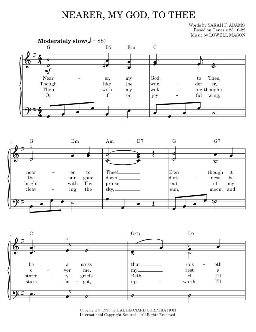 Nearer, My God, To Thee Sheet music for Piano by Sarah F. Adams ...