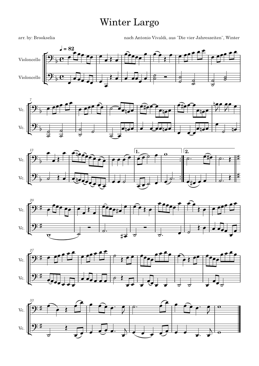 Largo - The Four Seasons - Winter – Antonio Vivaldi Sheet Music for ...
