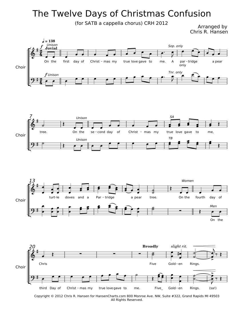 The Twelve Days of Christmas Confusion - Angel City Chorale Sheet Music ...