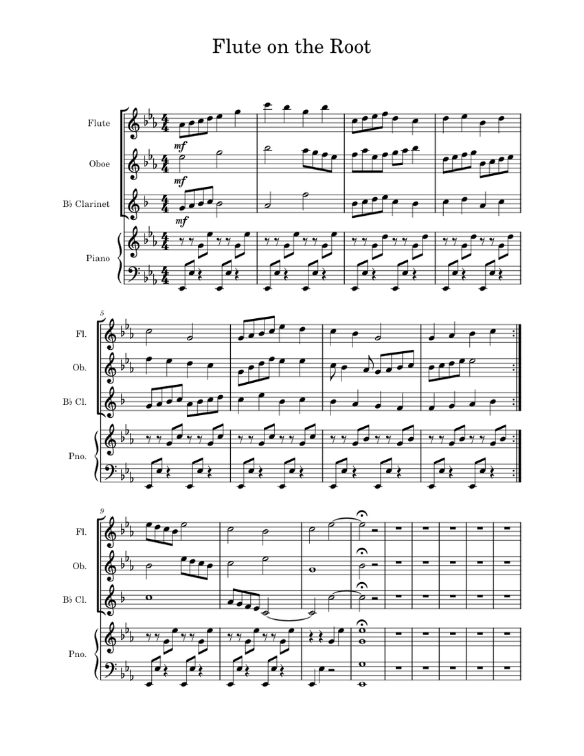 Flute on the root Sheet music for Piano, Flute, Oboe, Clarinet in b ...
