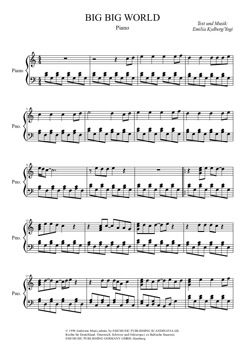 BIG BIG WORLD Sheet music for Piano (Solo) Easy | Musescore.com