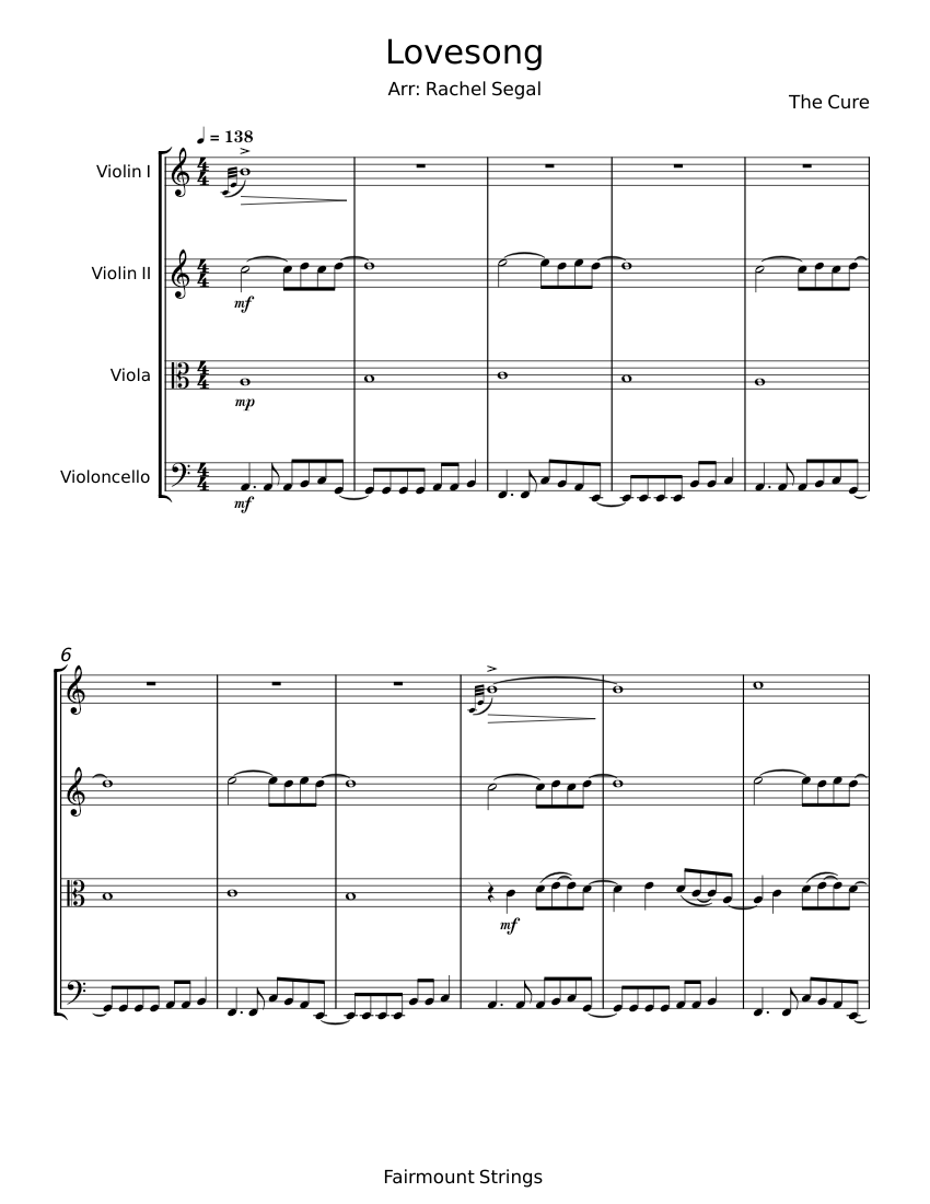 Lovesong - The Cure Sheet music for Violin, Viola, Cello (String ...