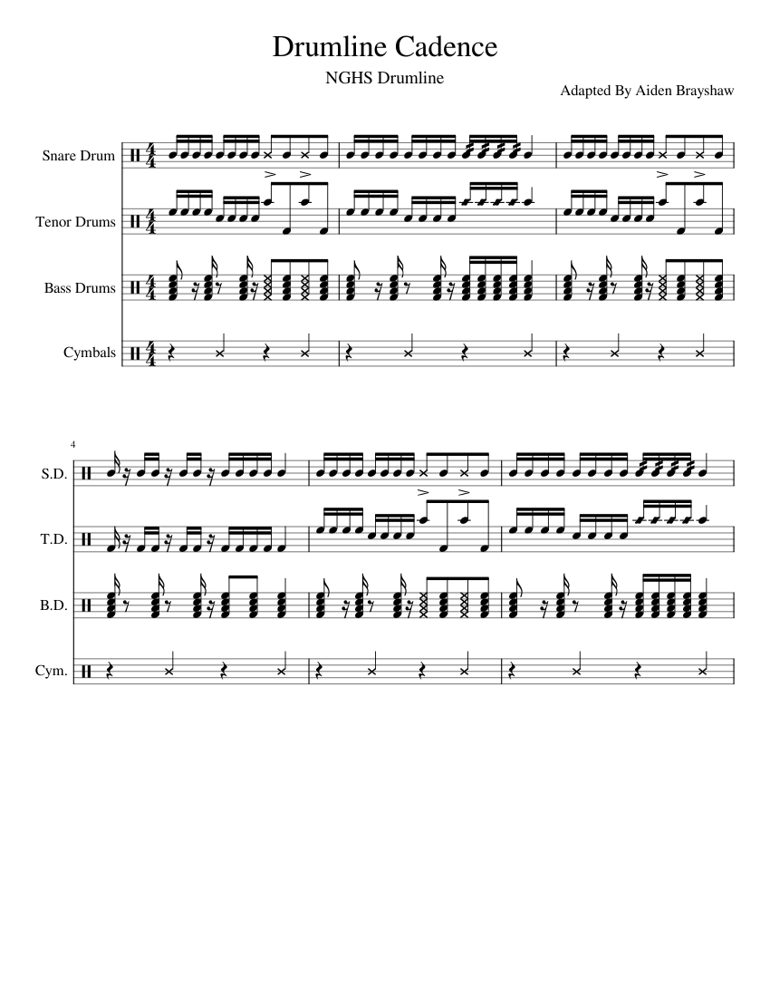 Drumline Cadence and Cool Warmups for Westview Sheet music for Snare ...