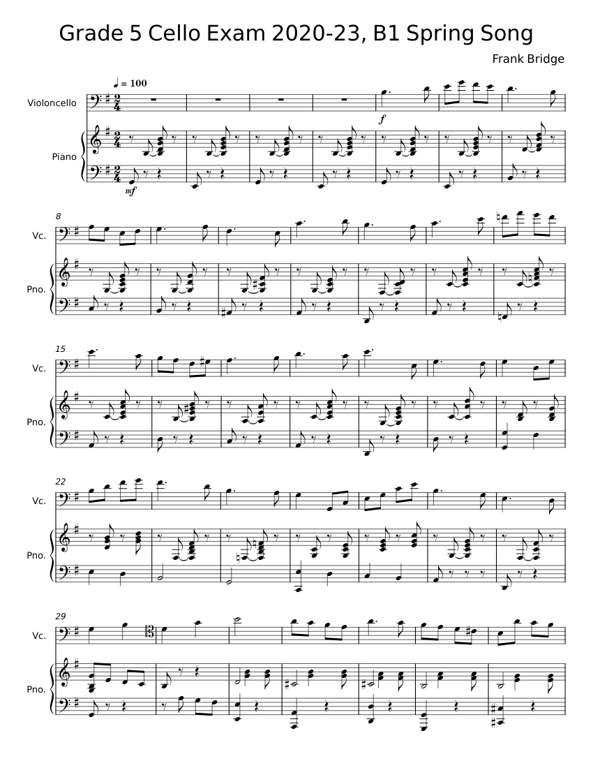 Grade 5 Cello Exam 2020-23 - Frank Bridge Sheet music for Piano, Cello ...