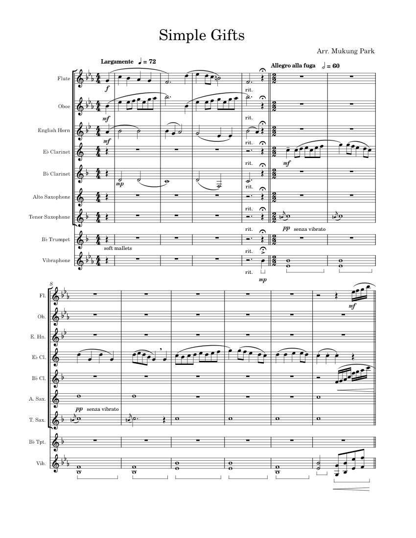Simple Gifts – Misc tunes Simple Gifts Full Score Sheet music for Flute ...