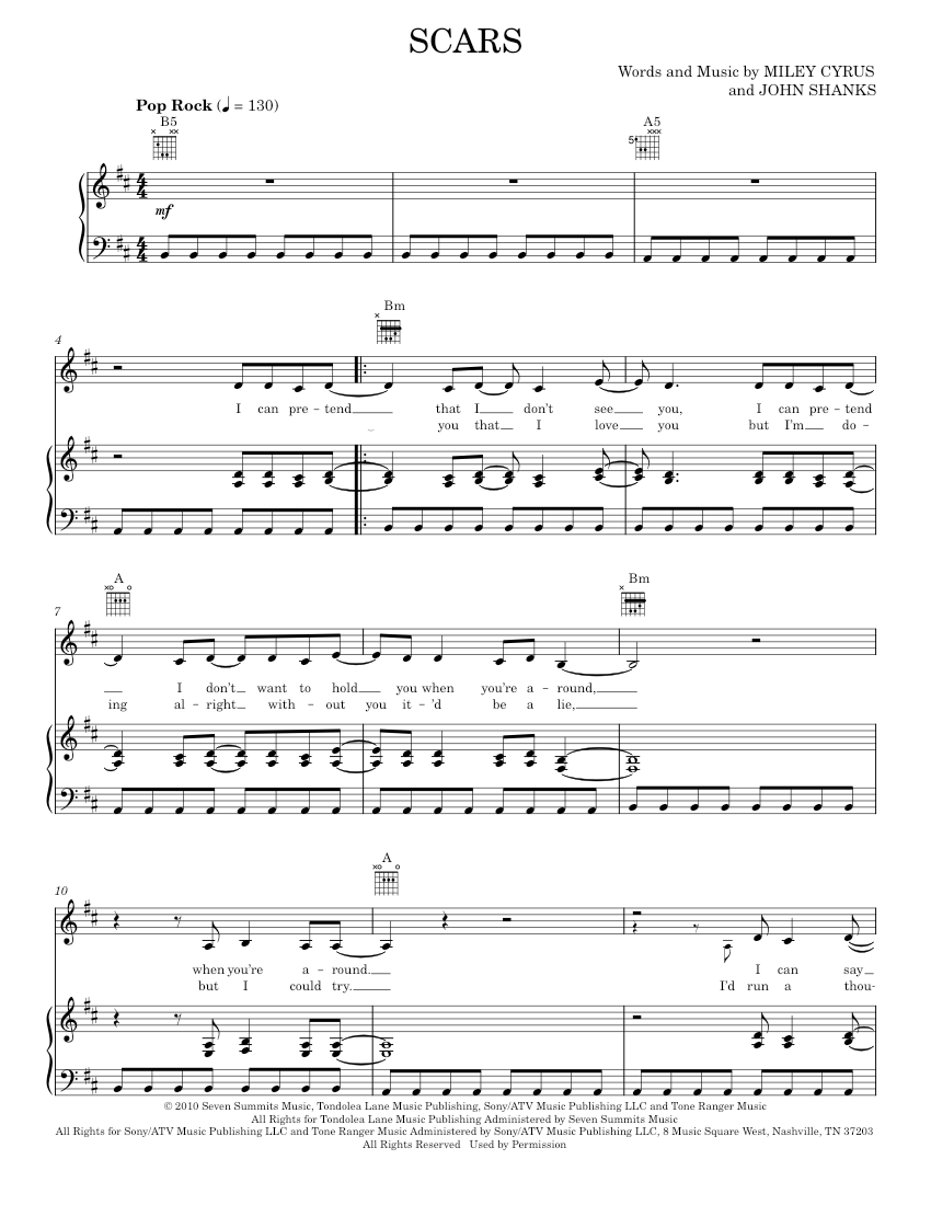 Play Official version of Scars sheet music by Miley Cyrus for Piano ...