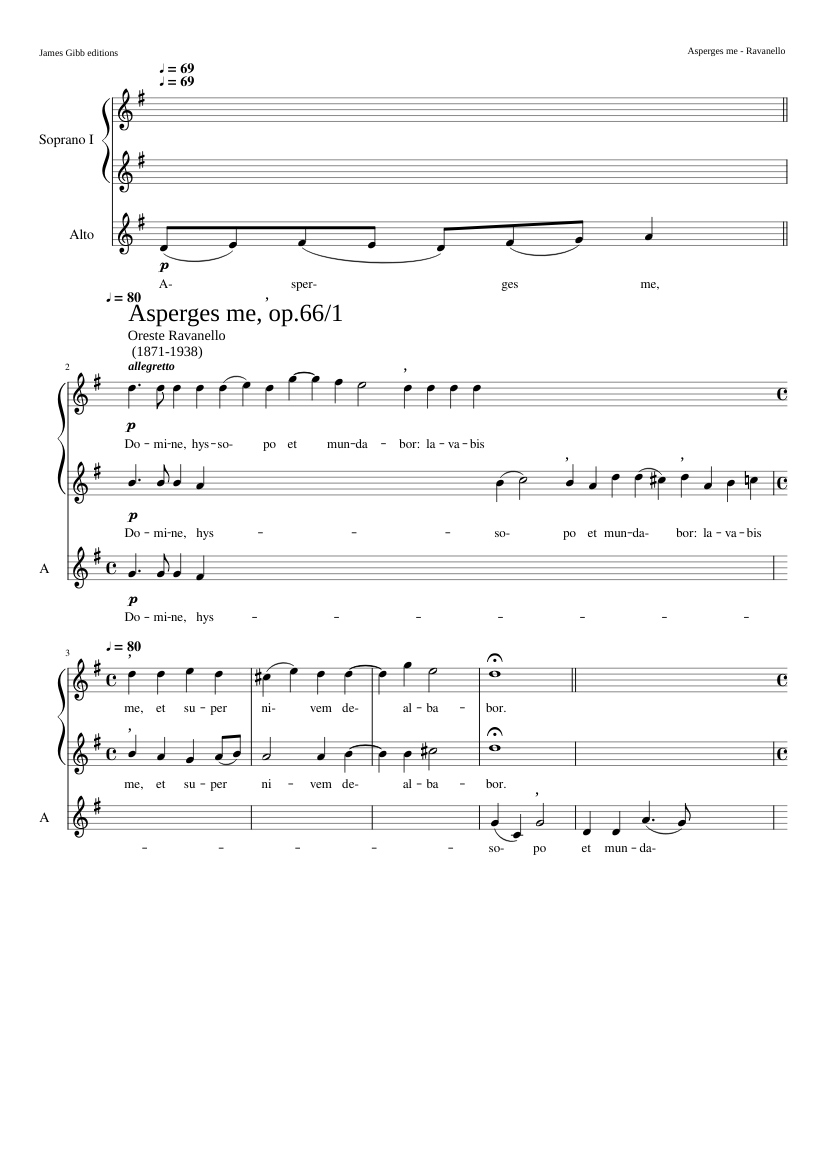 Asperges me, op.66/1 - Oreste Ravanello Sheet music for Alto, Woodwinds ...