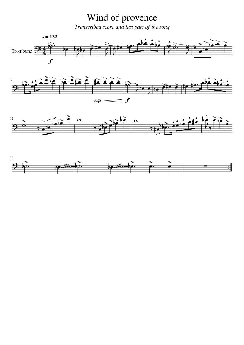 Wind of provence Sheet music for Trombone (Solo) | Musescore.com