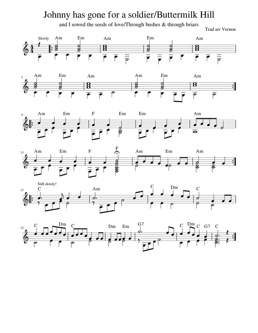 Johnny_has_gone_for_a_soldier_Buttermilk_Hill Sheet music for Piano ...