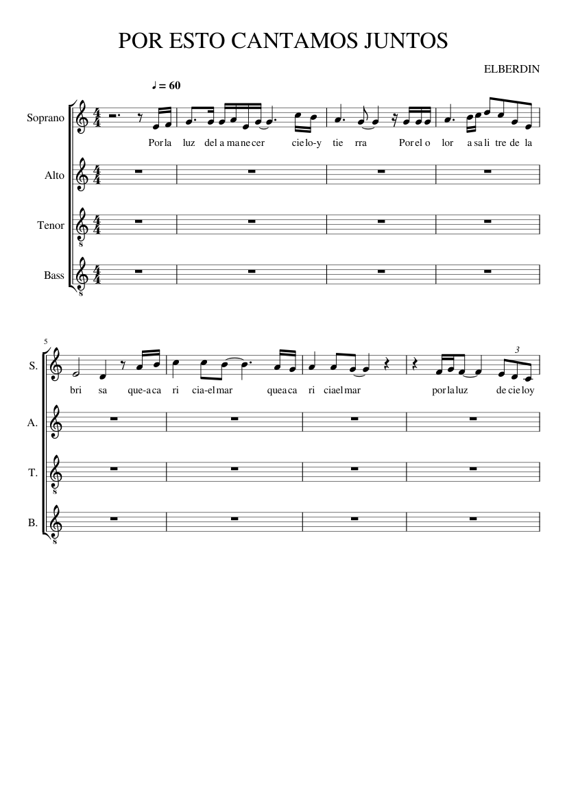 POR ESTO CANTAMOS JUNTOS Sheet Music for Soprano, Alto, Tenor, Bass ...