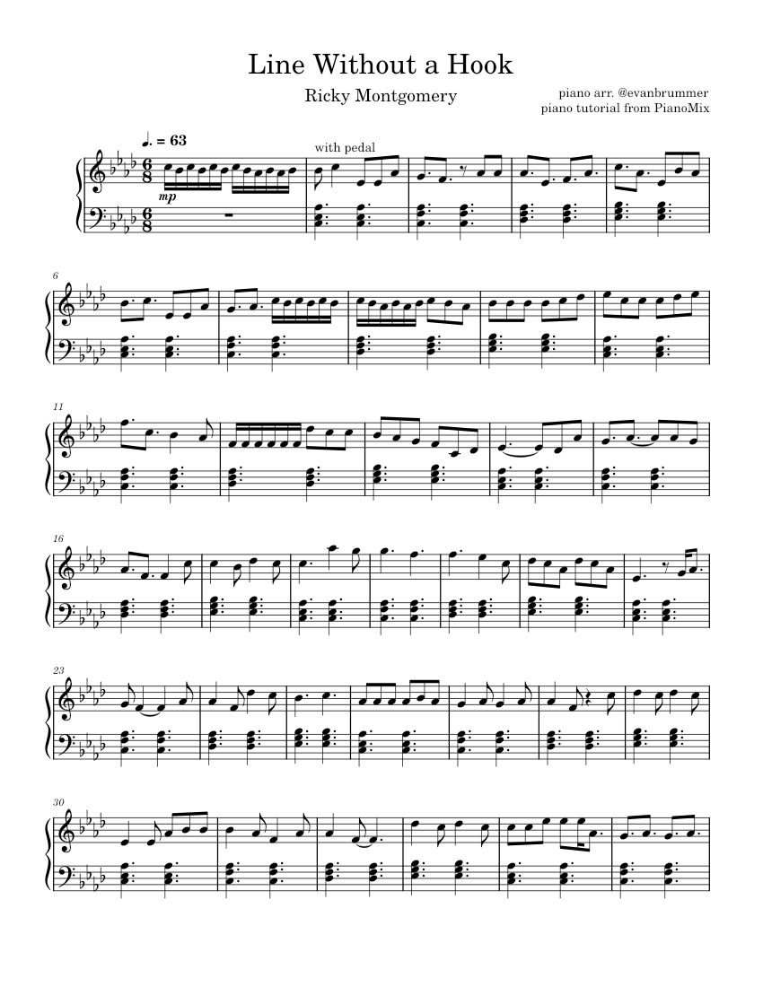 Line Without a Hook - Ricky Montgomery (Piano) Sheet Music for Piano ...