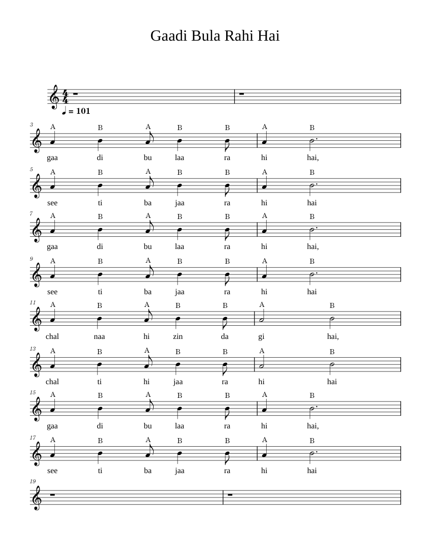 Gaadi Bula Rahi Hai – Kishore Kumar Sheet music for Piano (Solo ...