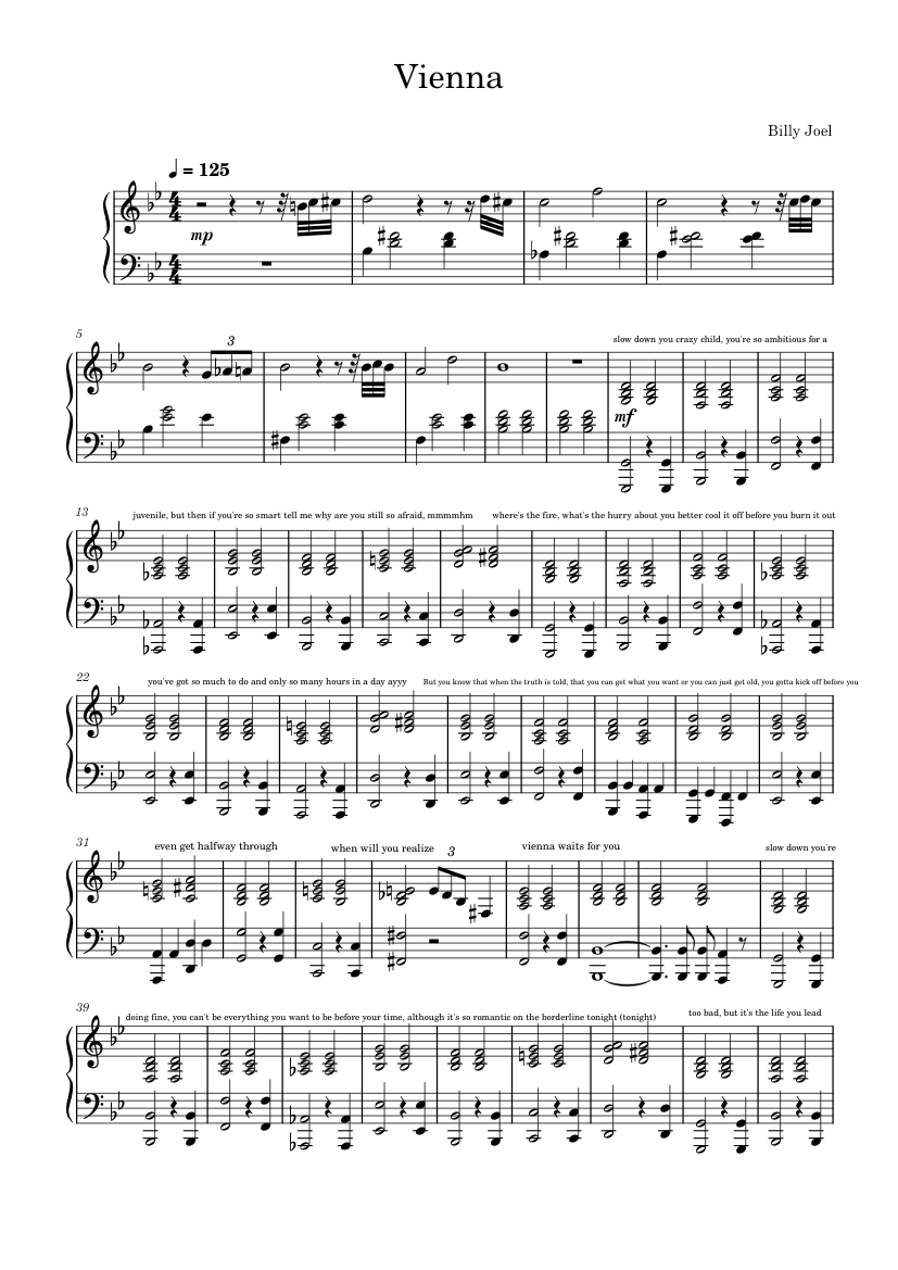 Vienna Piano Accompaniment - Billy Joel Sheet music for Piano (Solo ...