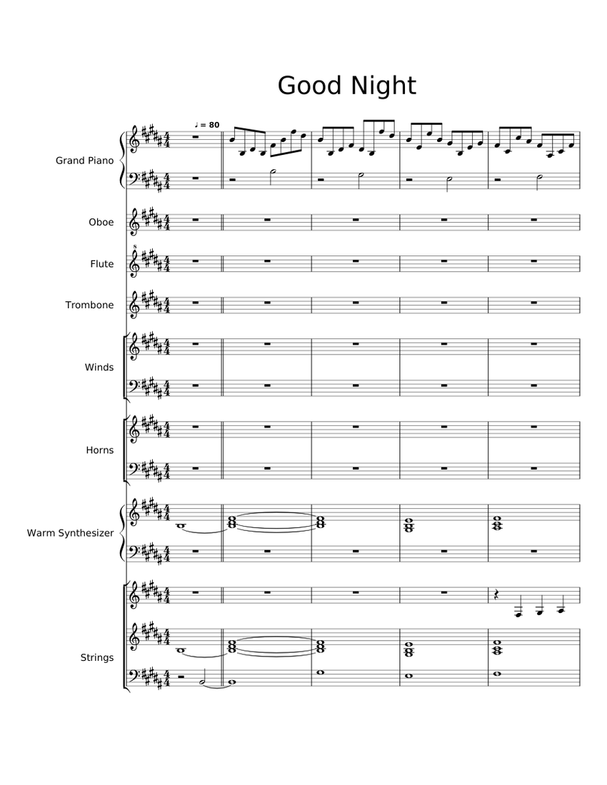 Good Night - Disney's Adriana Pendleton Sheet music for Piano, Trombone ...