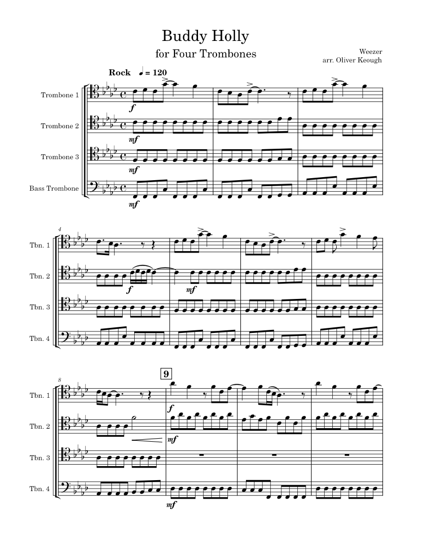 Buddy Holly – Weezer (for Four Trombones) Sheet Music for Trombone (Brass Quartet) | MuseScore.com