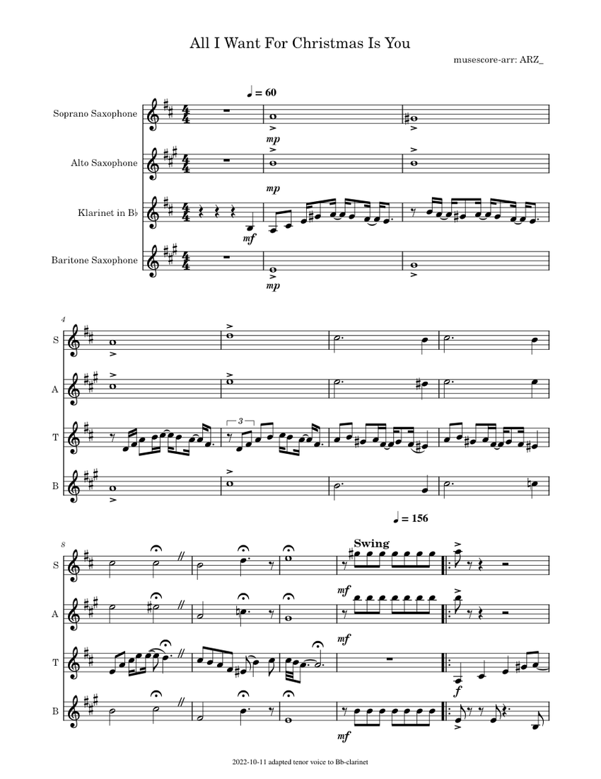All I Want For Christmas Is You - Mariah Carey Sheet music for Clarinet ...