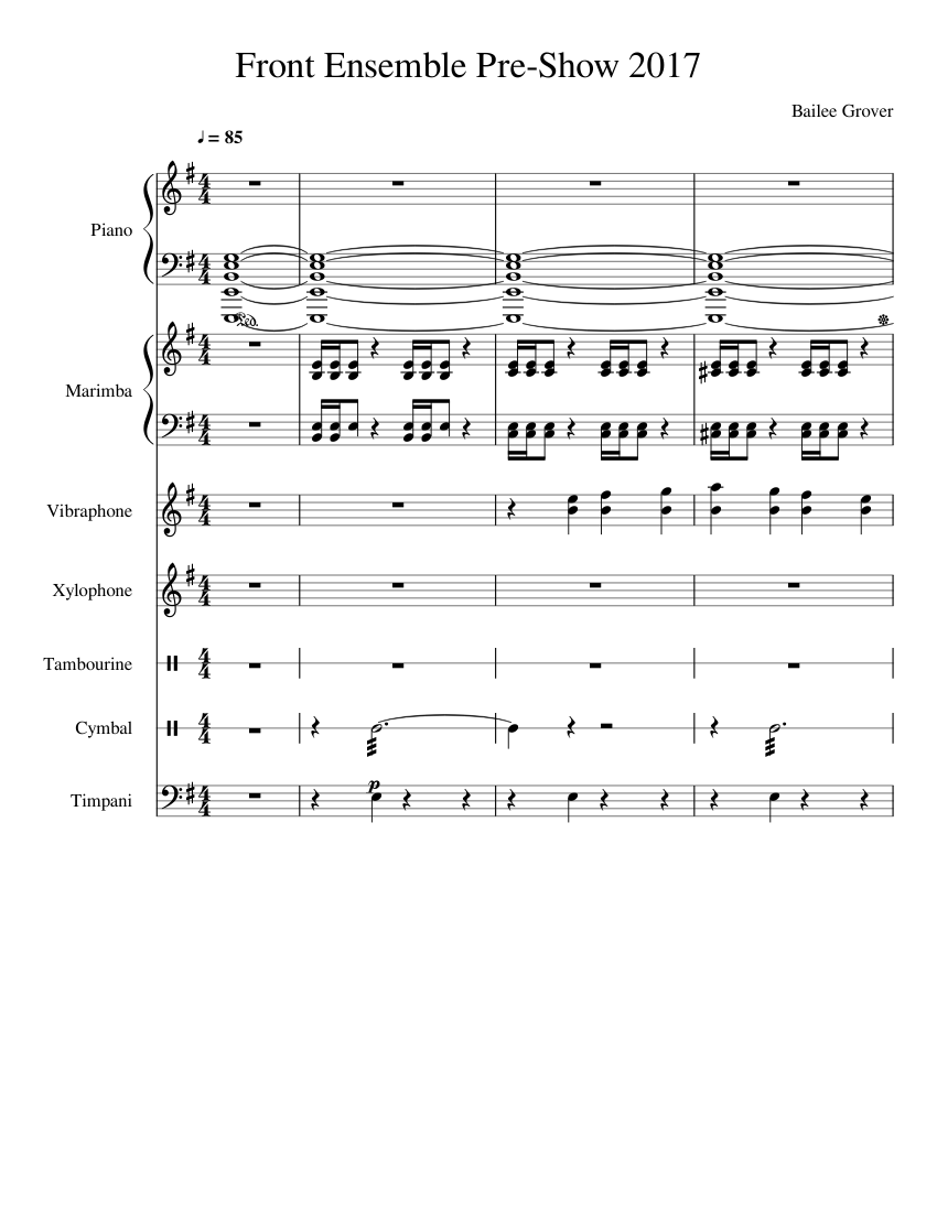 Front Ensemble Pre Show 2017 Sheet music for Piano, Tambourine, Timpani, Vibraphone & more ...