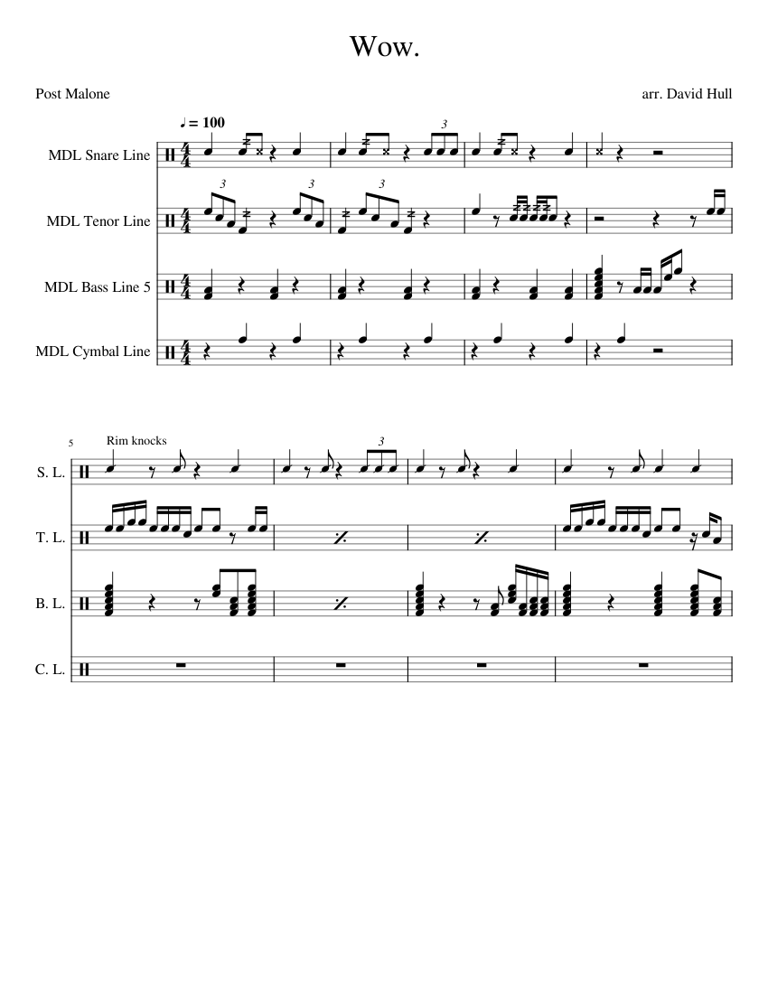 "Wow." | Drumline Cadence Sheet music for Snare drum, Crash, Tenor drum ...