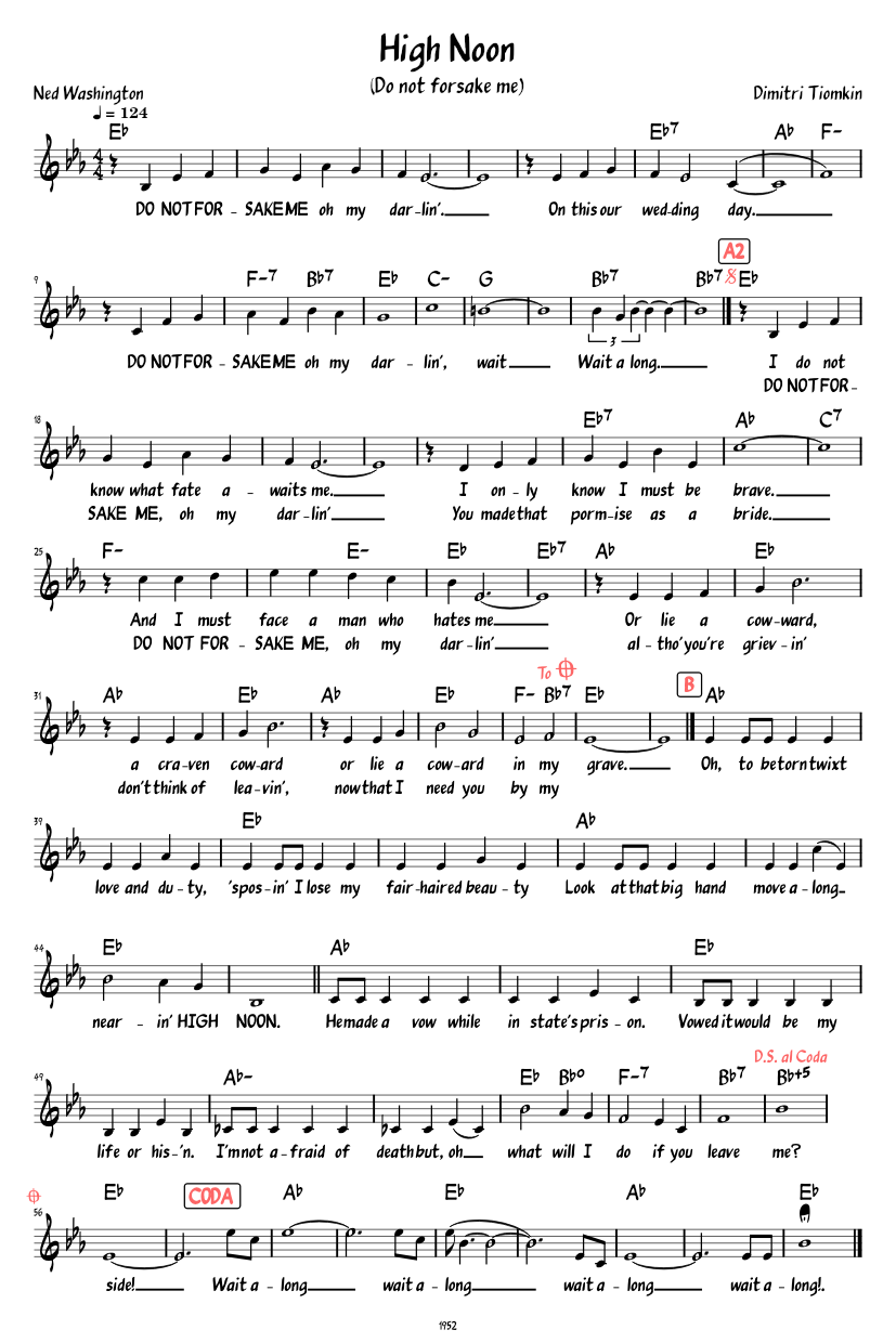 High Noon (Do Not Forsake Me) (Lead sheet with lyrics ) Sheet Music for ...