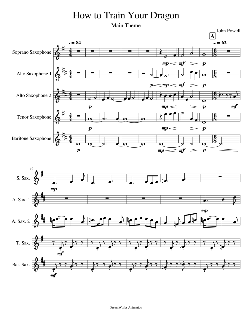How to Train Your Dragon Sheet music for Saxophone alto, Saxophone ...