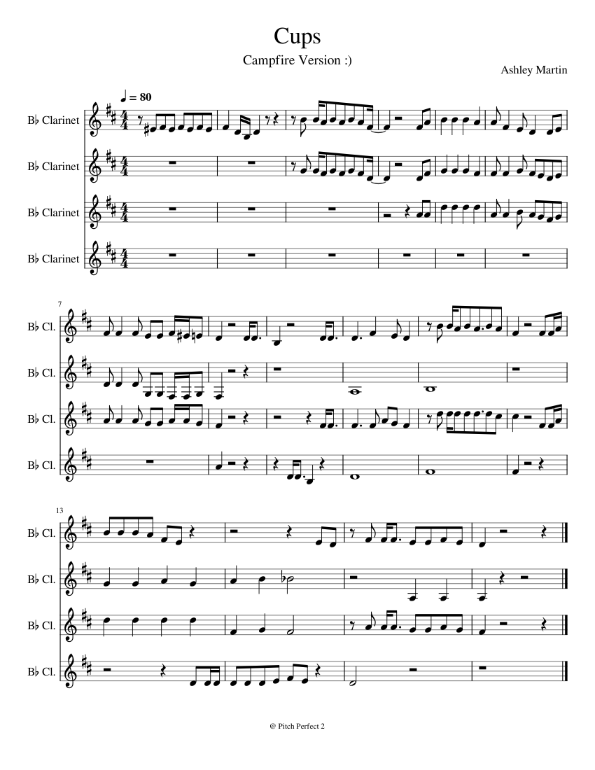 Cups Sheet music for Clarinet in b-flat (Woodwind Quartet) | Musescore.com