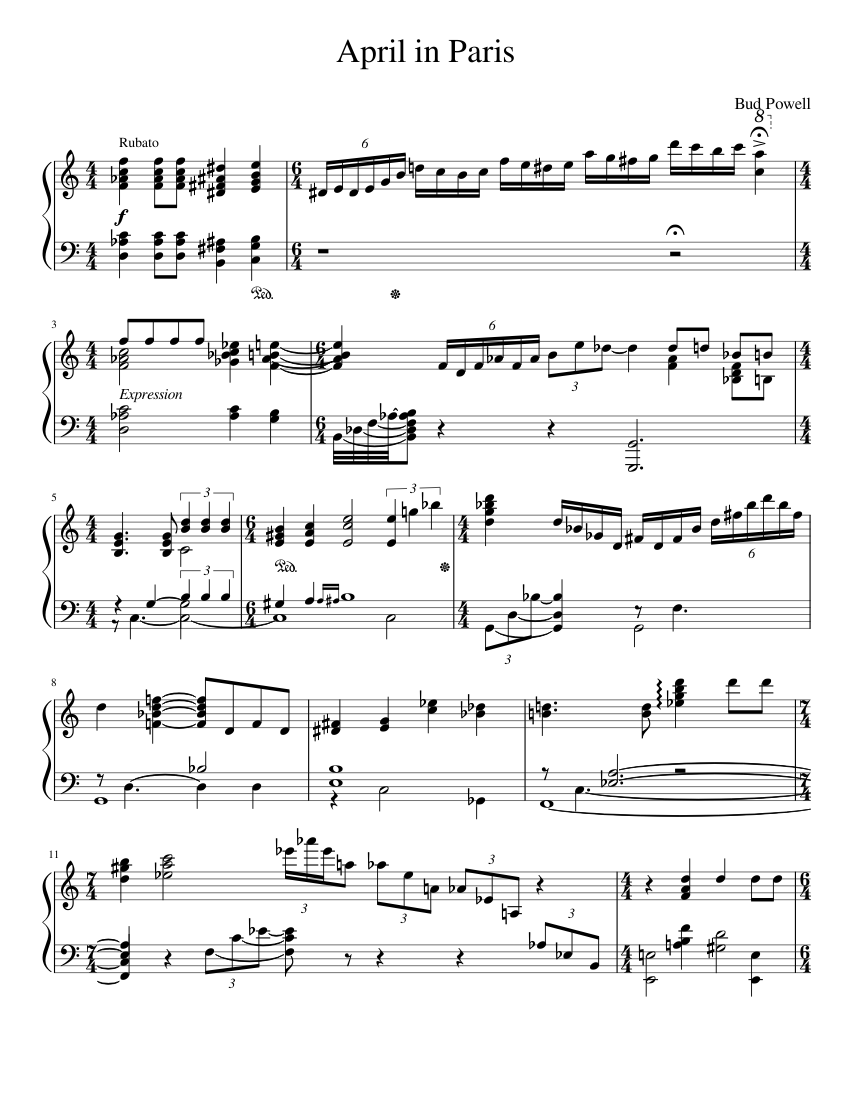 April_in_Paris unfinished Sheet music for Piano (Solo) | Musescore.com